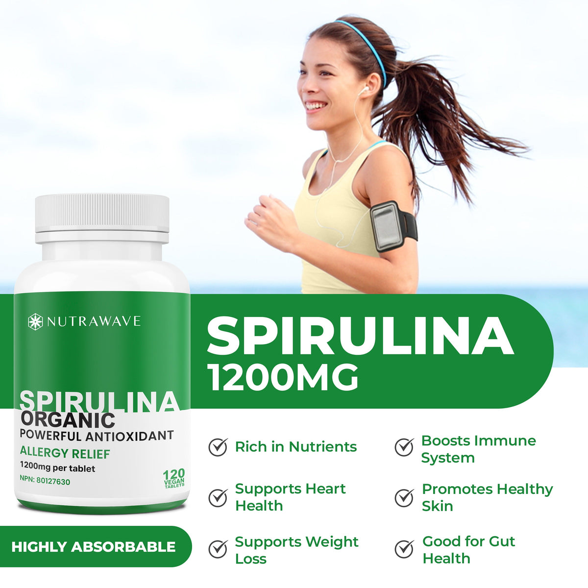 Organic Spirulina Tablet - 1200mg (per tablet) – nutra-wave