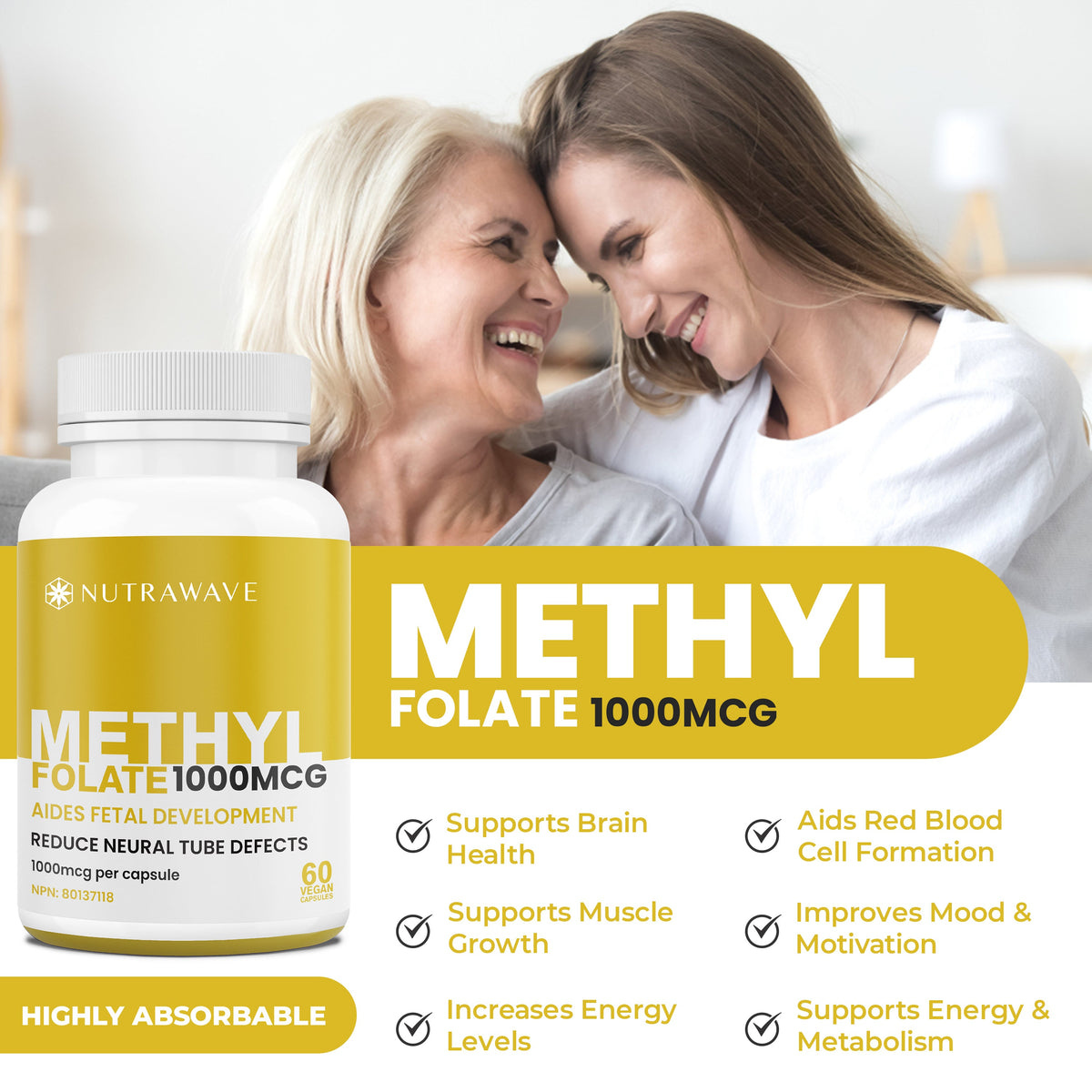 Methyl Folate (5-MTHF) Capsules - 1000mcg – nutra-wave